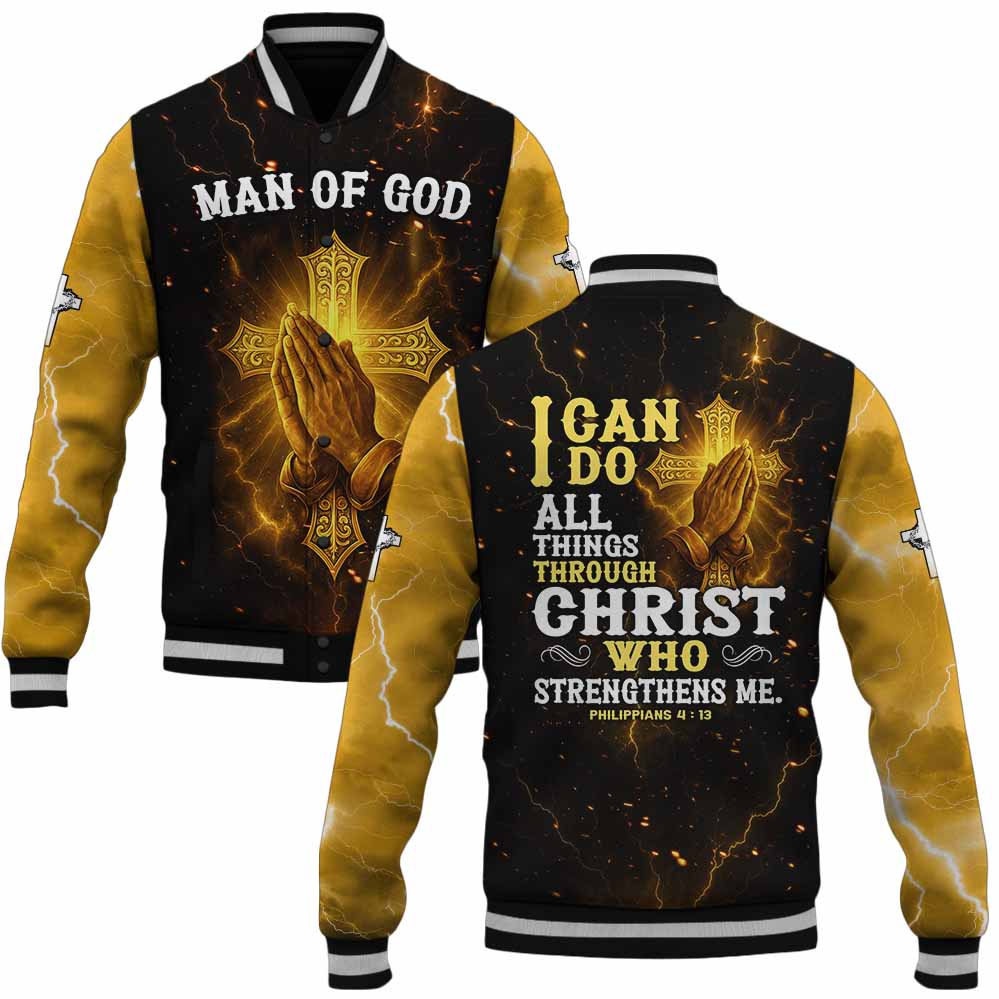 “Through Christ” Baseball Jacket – Thefaithluxe