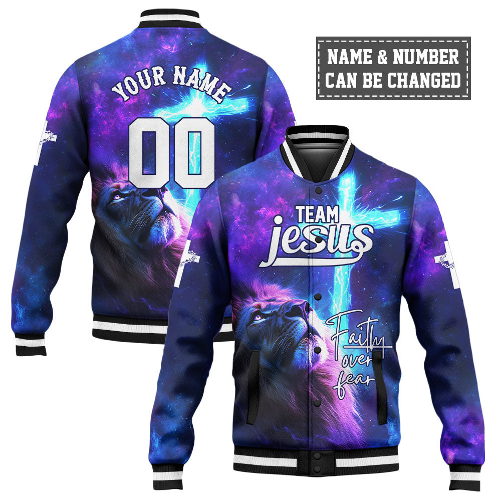 Team Jesus – Lion’s Faith & Heavenly Cross Baseball Jacket – Thefaithluxe