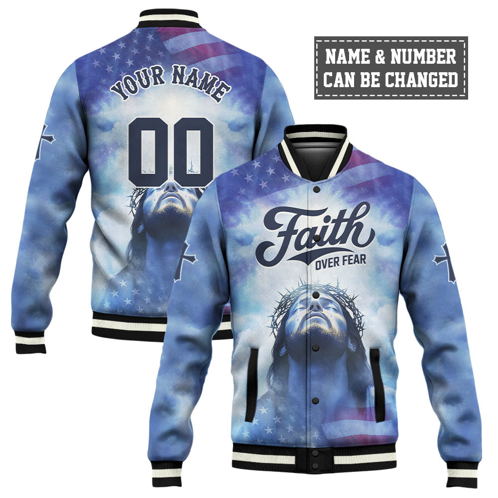 Jesus Faith Over Fear Baseball Jacket – Thefaithluxe